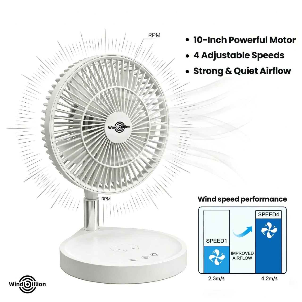 Portable Collapsible Fan with 16000mAh Battery & Quiet Operation